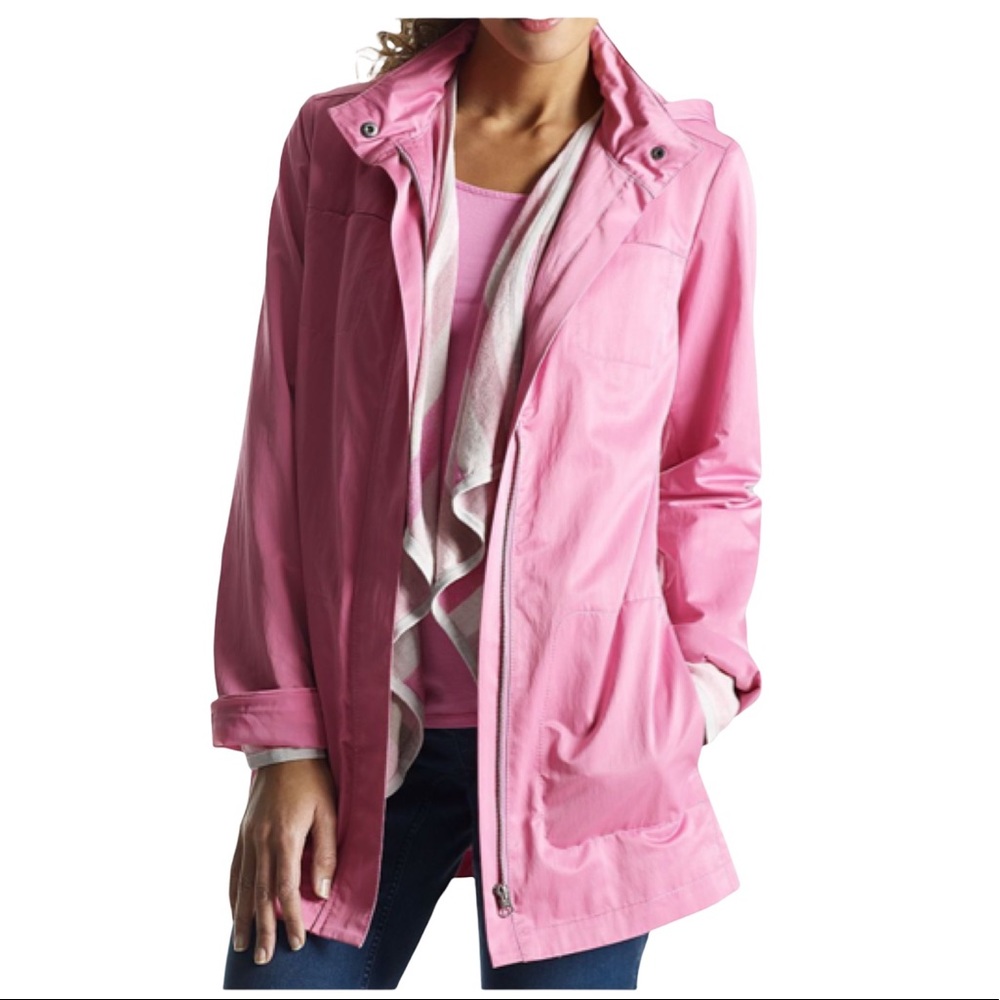 J. Jill Pink Rain Jacket With Hidden Hood And Pockets - Gem